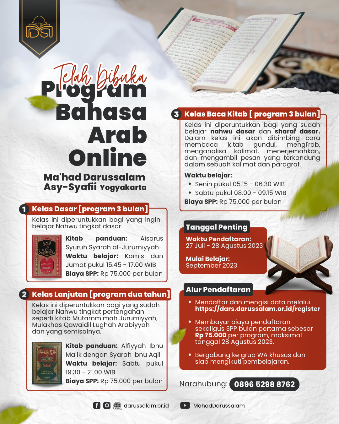 Telah dibuka program Bahasa Arab online - Darussalam Asy Syafii